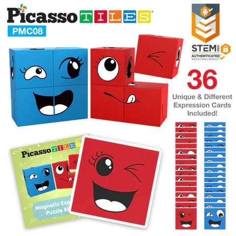PicassoTiles Mix and Match 8 Piece Magnetic Emoticon Puzzle Cube Set ...