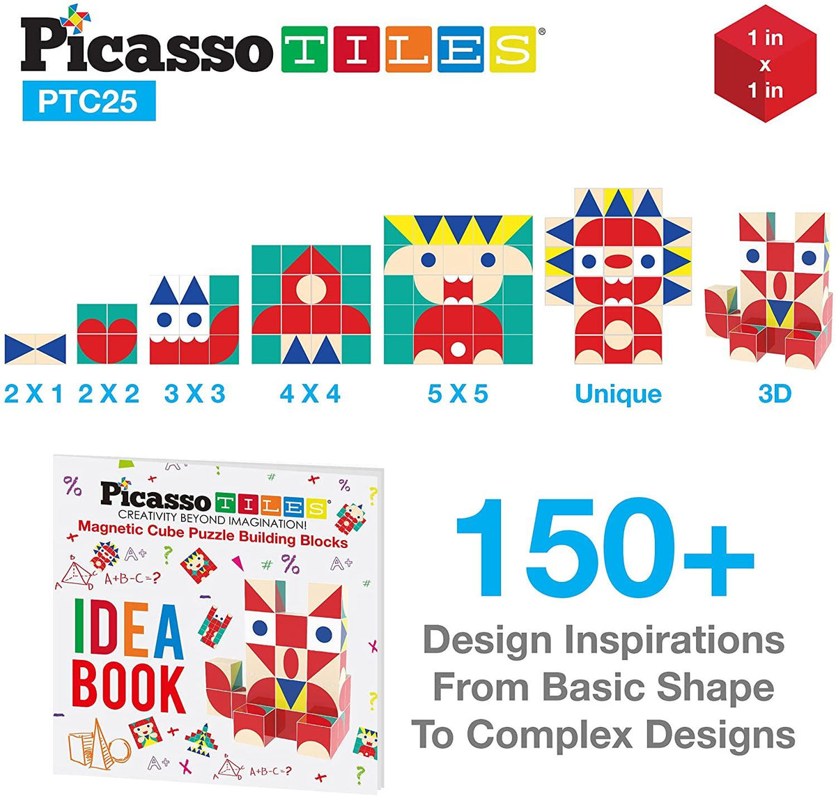 PicassoTiles Magnetic Cube Puzzle Building Blocks 25 pc set PTC25 ...