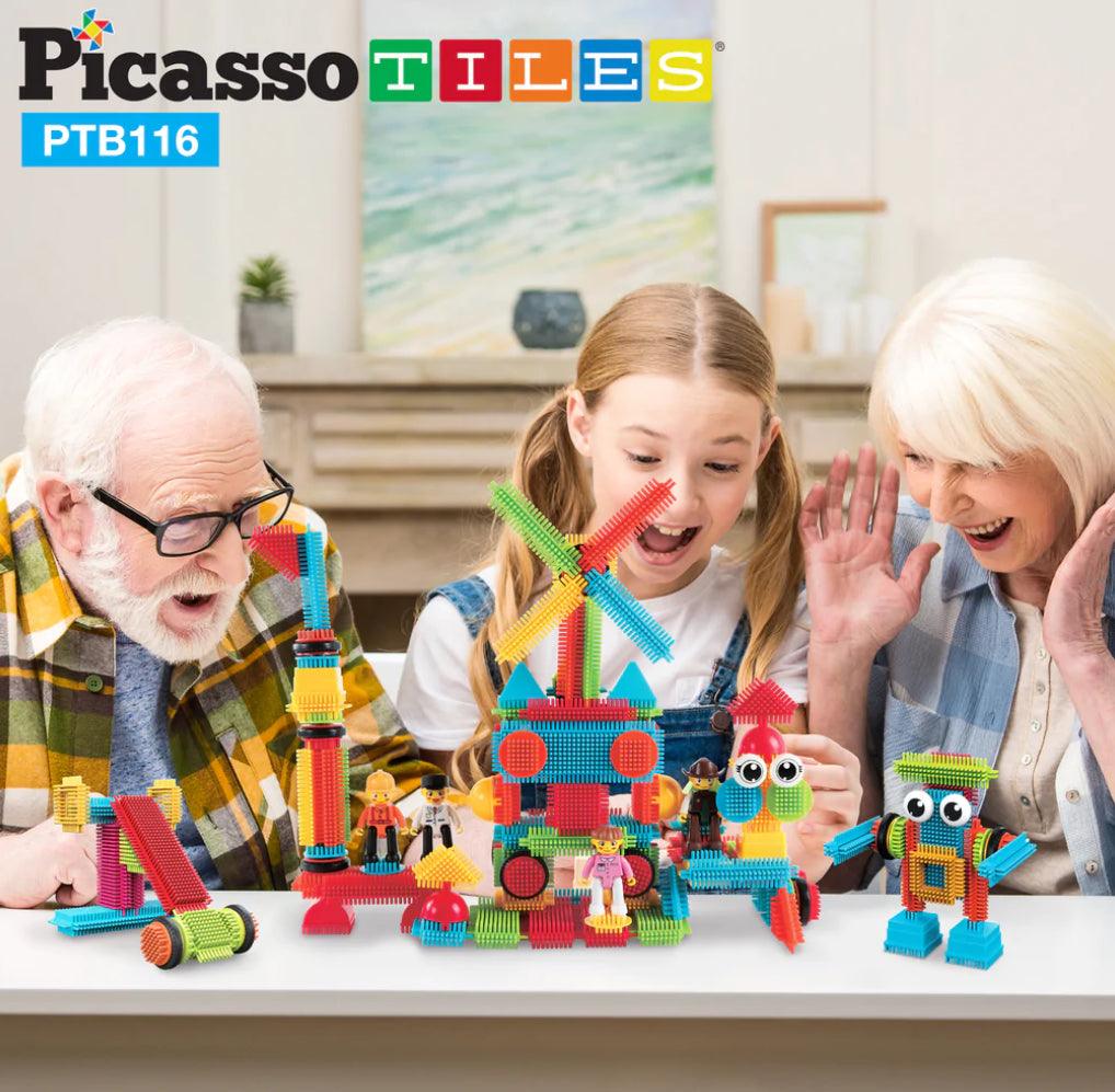 PicassoTiles PTB116 Bristle Lock Tiles 116pc Building Set – TheToysRoom